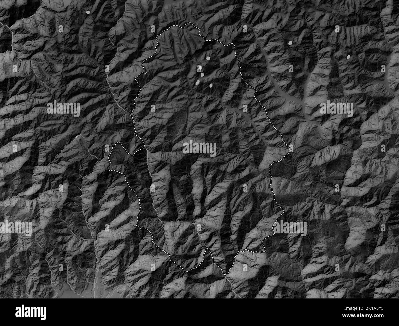 Haa, district of Bhutan. Grayscale elevation map with lakes and rivers ...