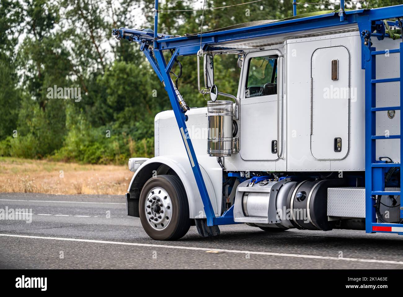 Industrial big rig white day cab car hauler semi truck tractor ...