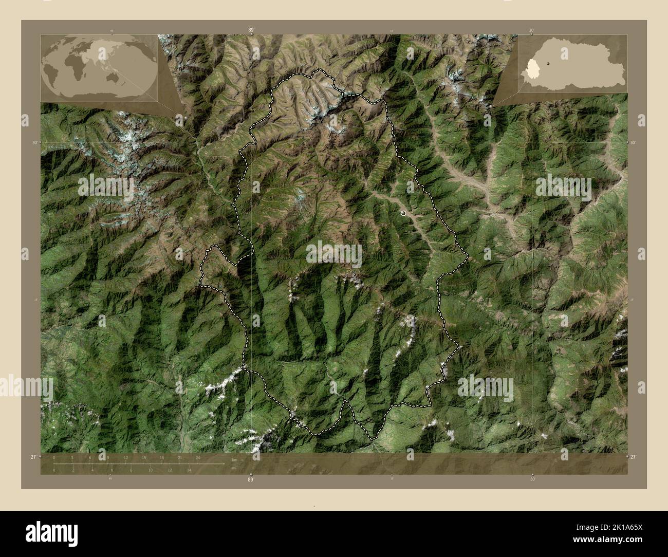 Haa, district of Bhutan. High resolution satellite map. Locations of ...
