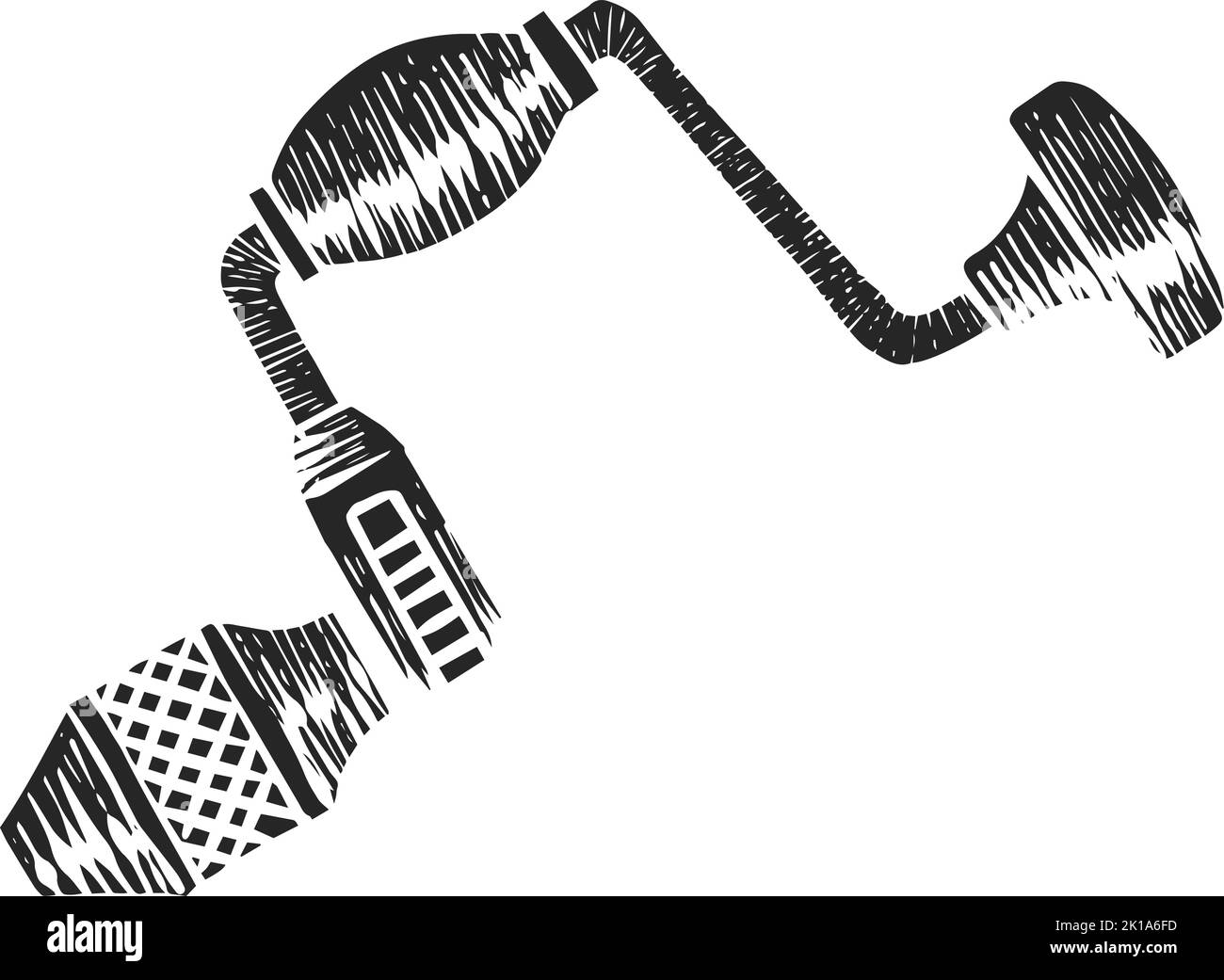 Hand drawn ratchet drill icon woodworking tool vector illustration ...