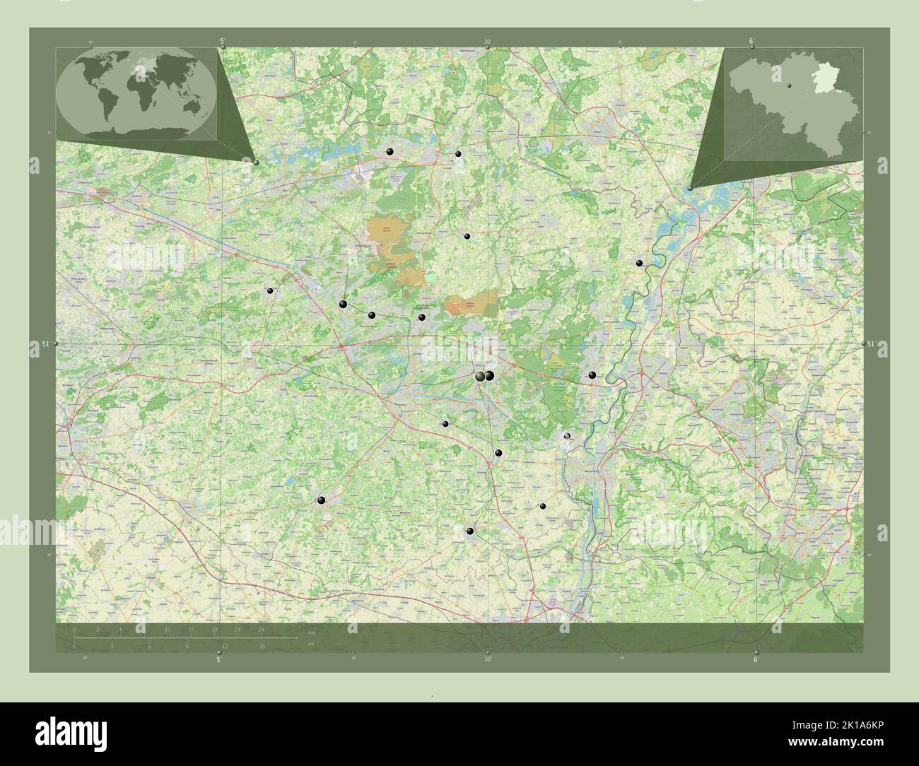Limburg, province of Belgium. Open Street Map. Locations of major ...