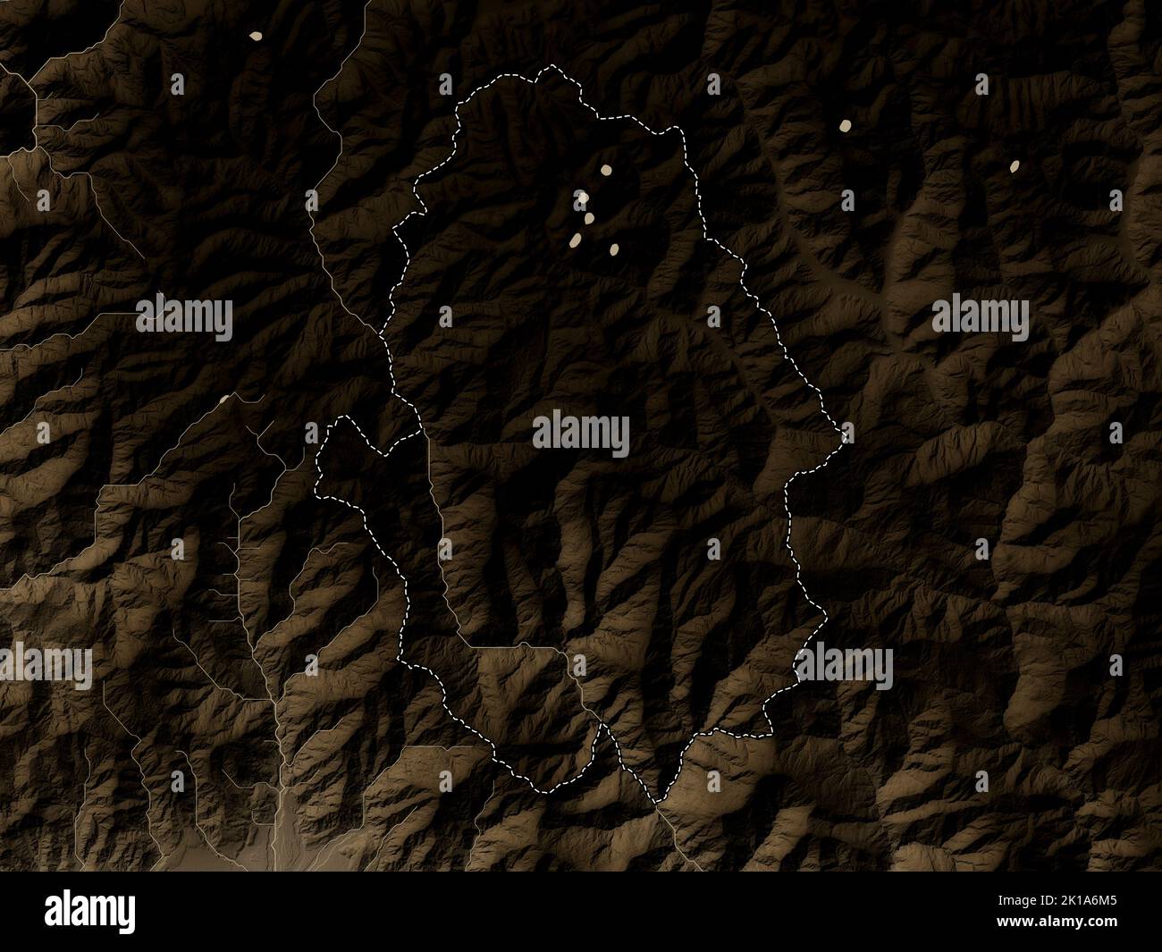 Haa, district of Bhutan. Elevation map colored in sepia tones with ...