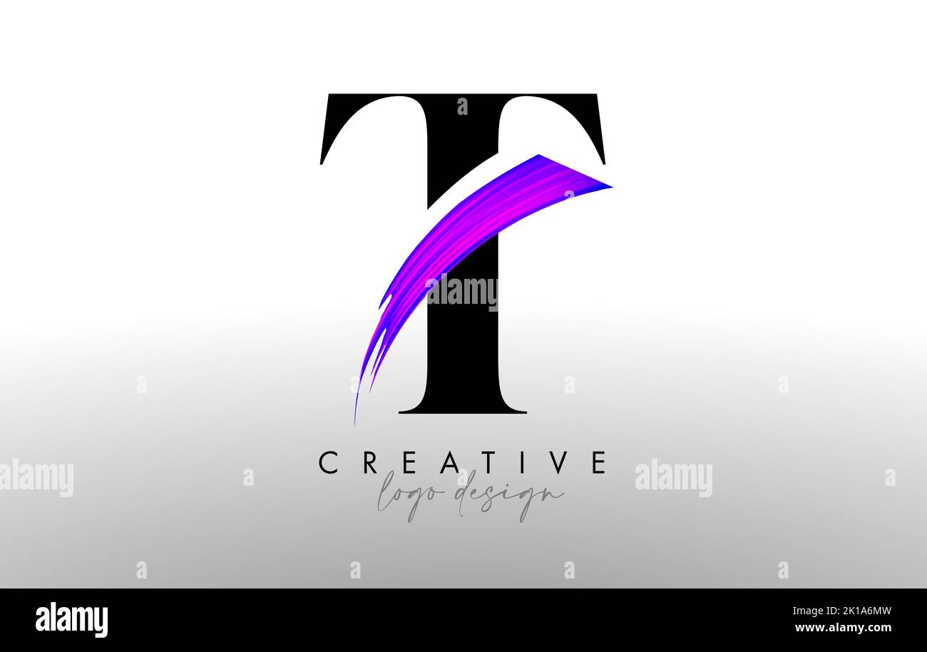 Brush Letter T Logo Design with Creative Artistic Paint Brush Stroke ...