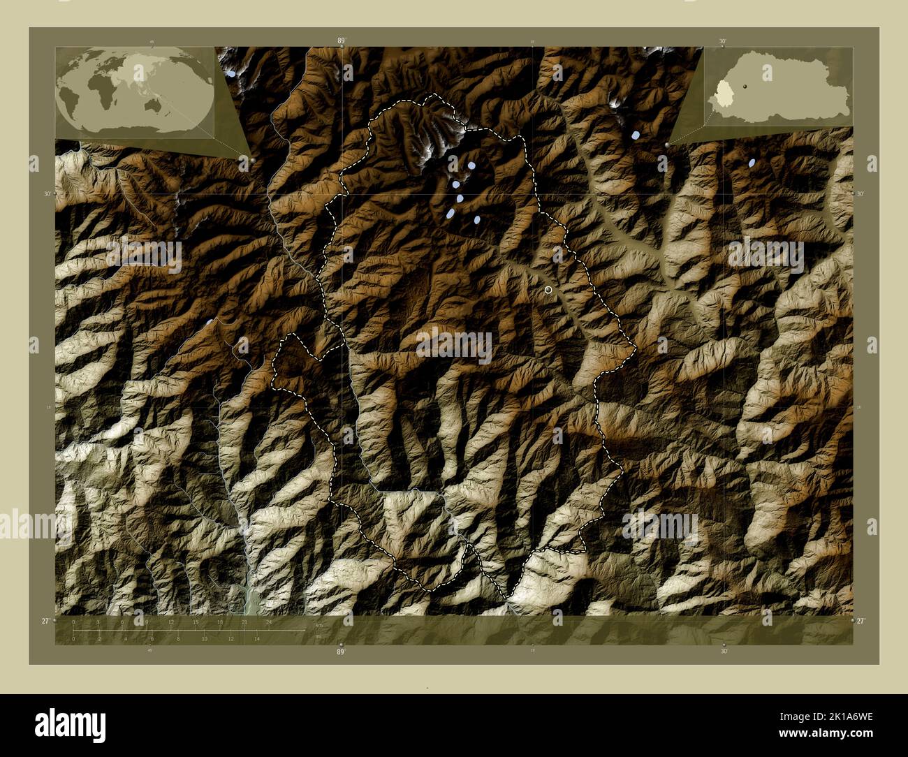 Haa, district of Bhutan. Elevation map colored in wiki style with lakes ...