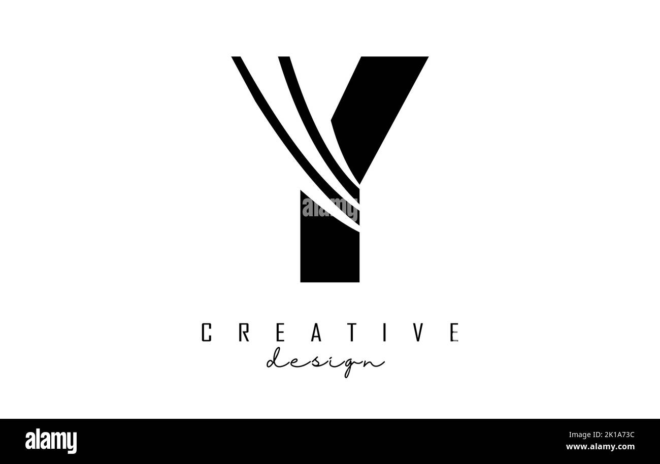 Black letter Y logo with leading lines and negative space design ...