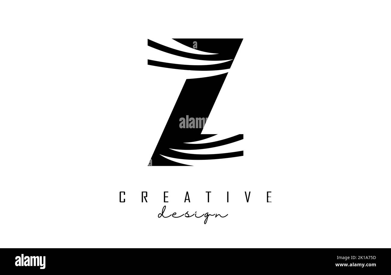 Black letter Z logo with leading lines and negative space design ...