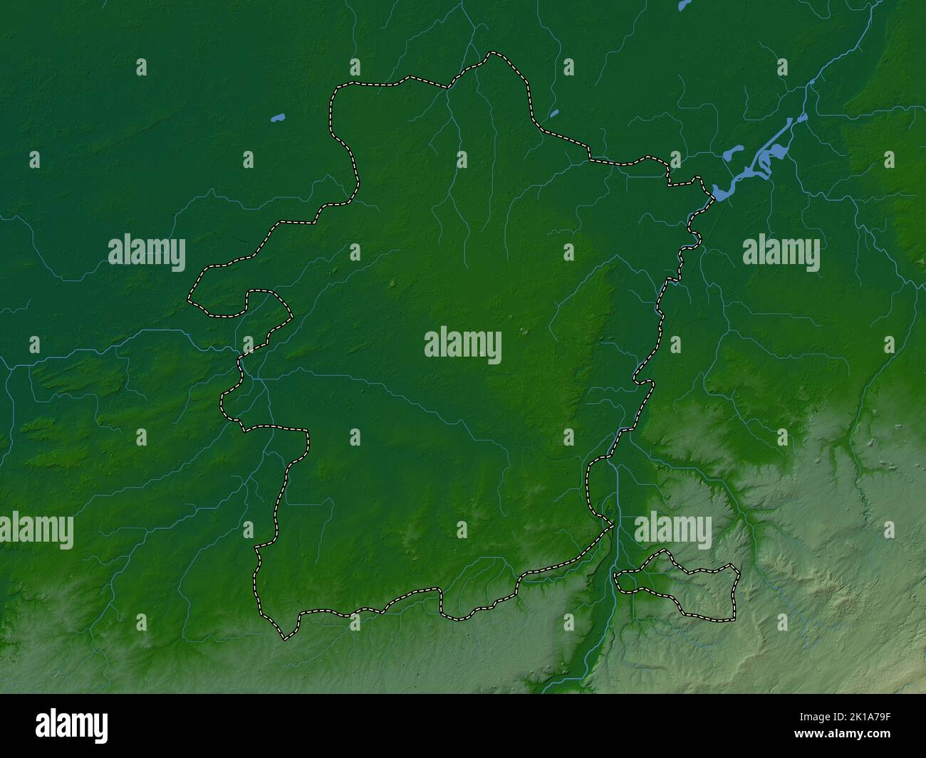 Limburg, province of Belgium. Colored elevation map with lakes and ...