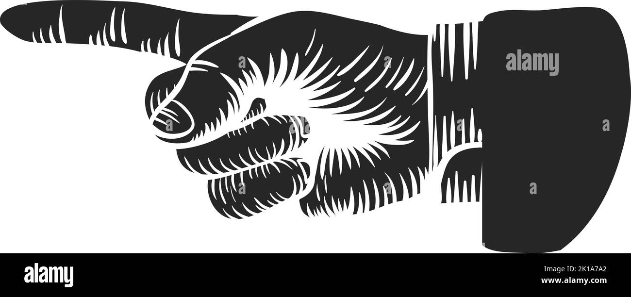 Hand drawn pointing index finger in retro sketch vector illustration ...