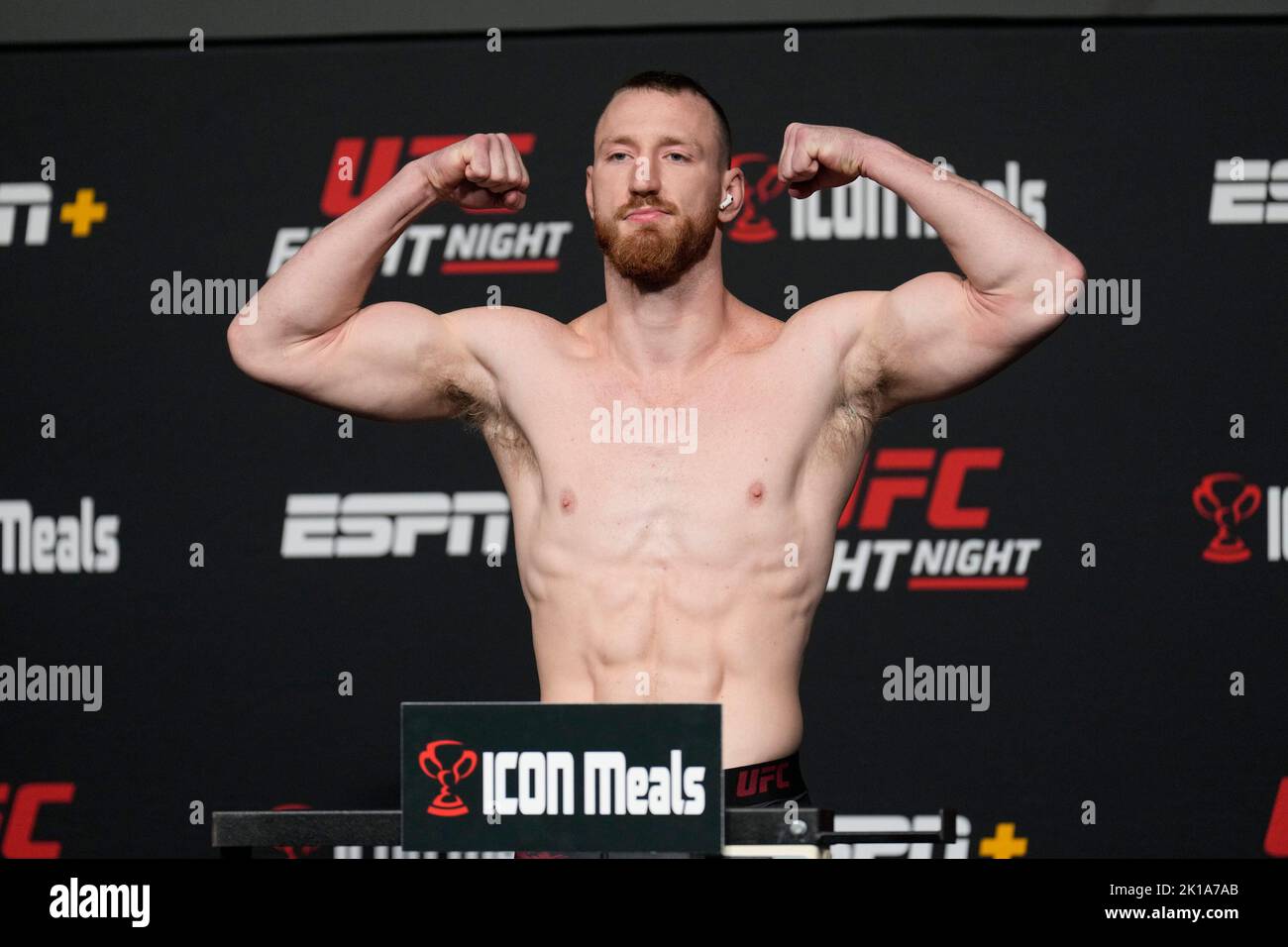 LAS VEGAS, NV - SEPTEMBER 16: Joseph Pyfer steps on the scale for the ...