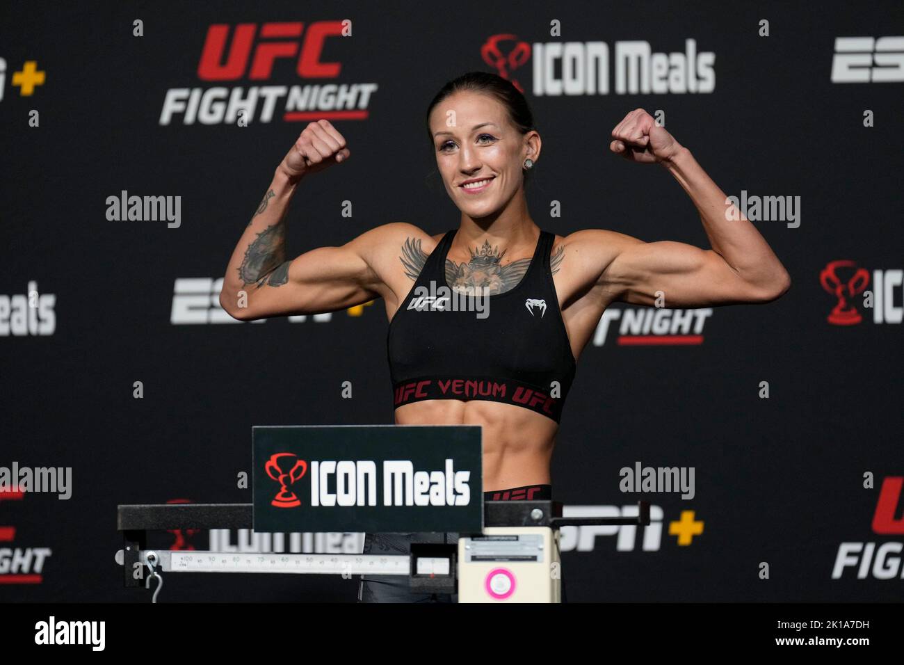 LAS VEGAS, NV - SEPTEMBER 16: Mariya Agapova steps on the scale for the ...