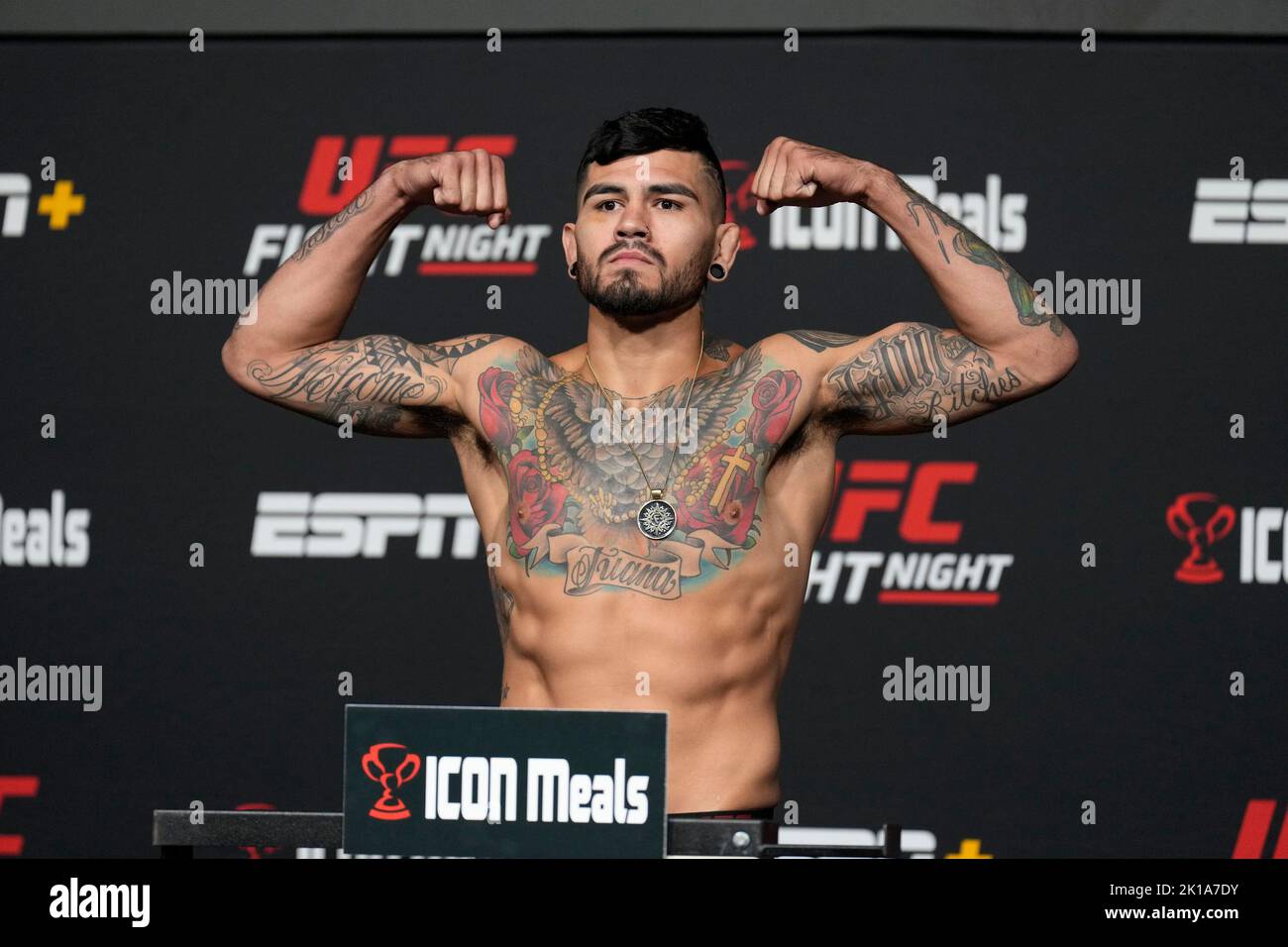 LAS VEGAS, NV - SEPTEMBER 16: Anthony Hernandez steps on the scale for ...