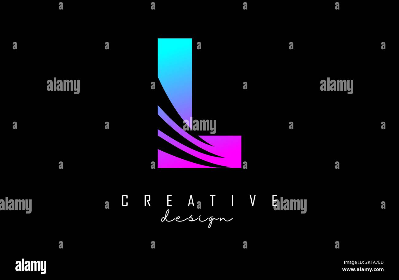 Colorful letter L logo with leading lines and negative space design ...