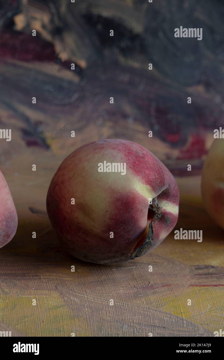 Food / Fruit close up still - life of Peaches, Prunus persic, against a ...