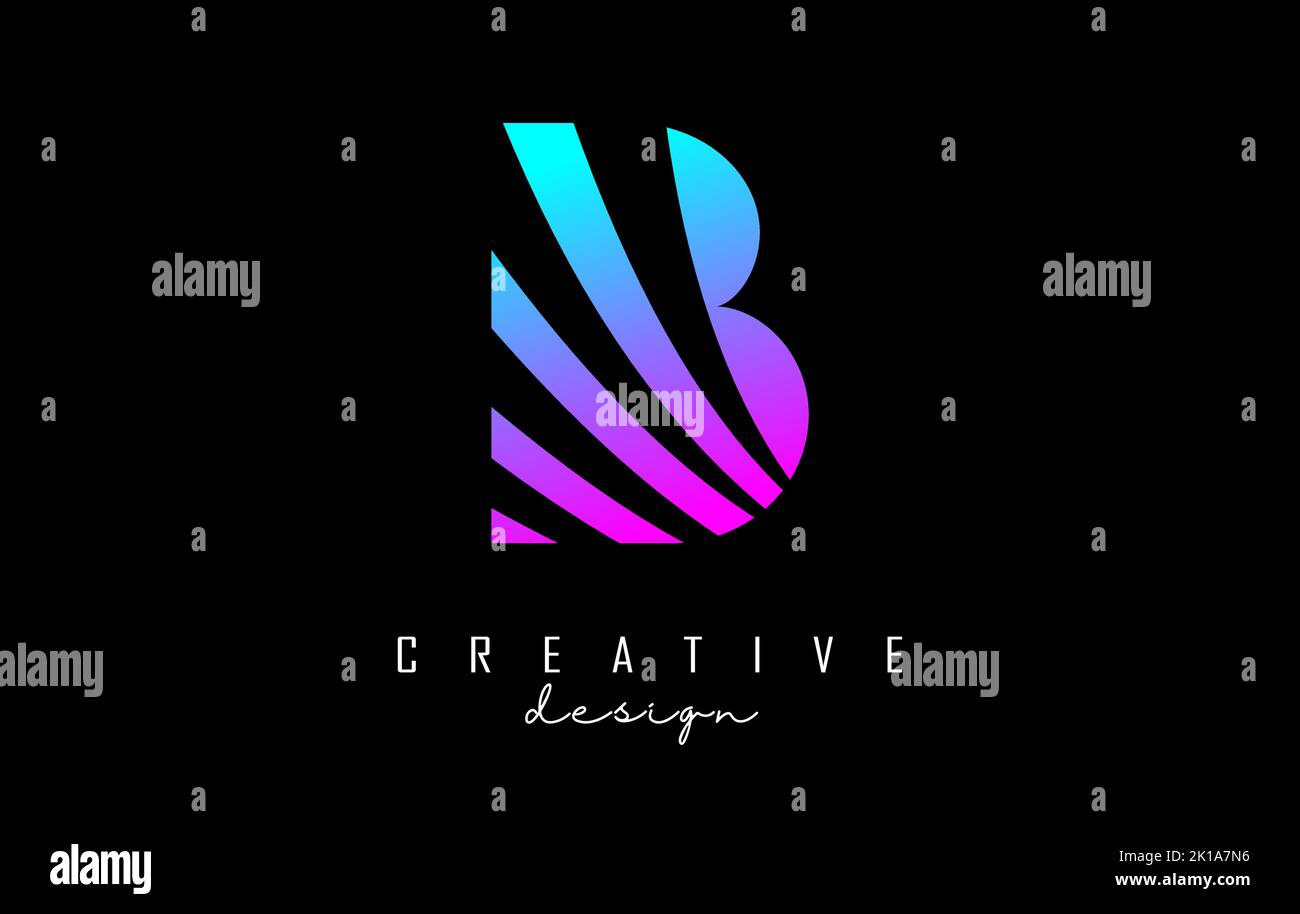 Colorful letter B logo with leading lines design. Letter with geometric ...