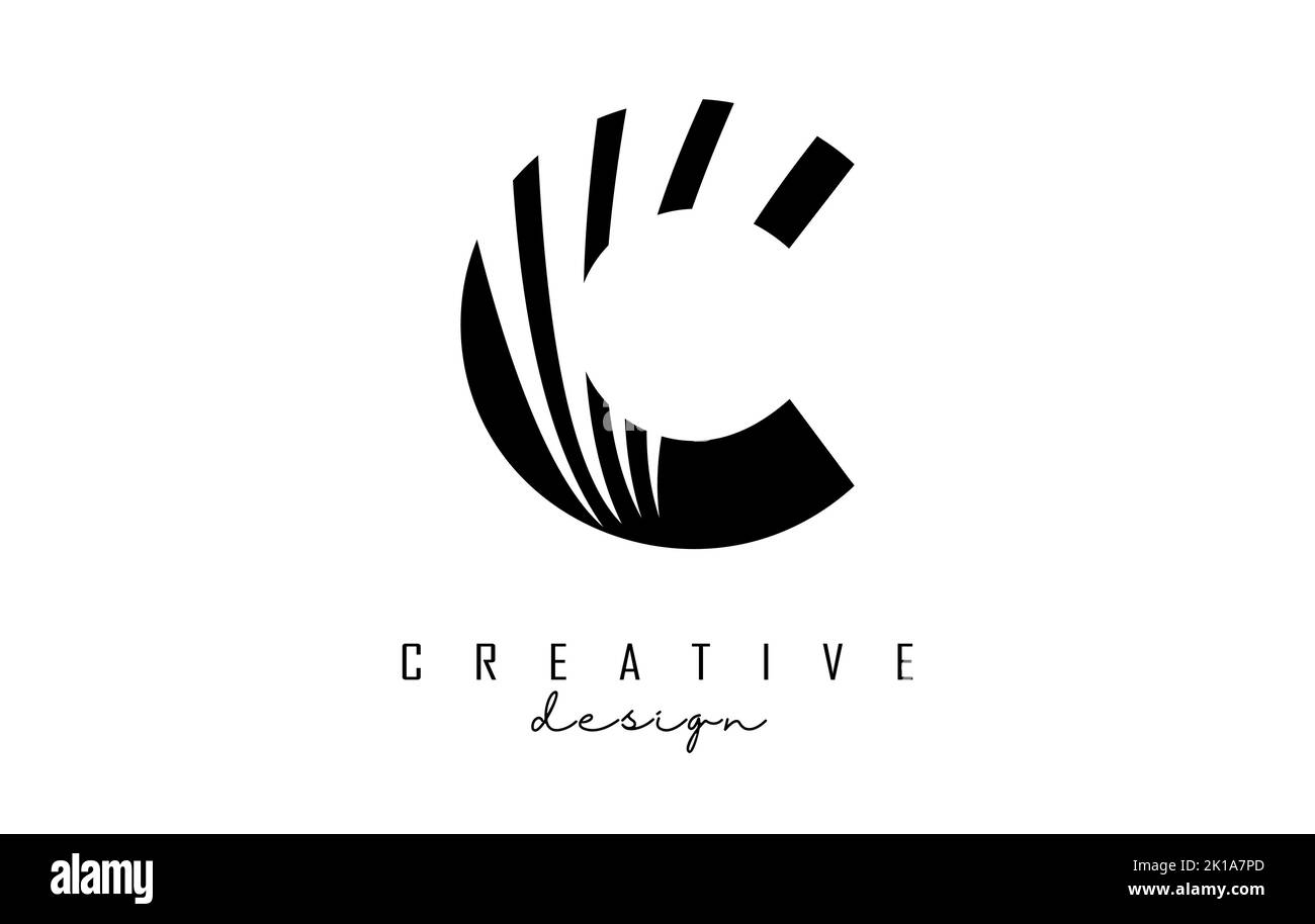 Black letter C logo with leading lines and negative space design ...