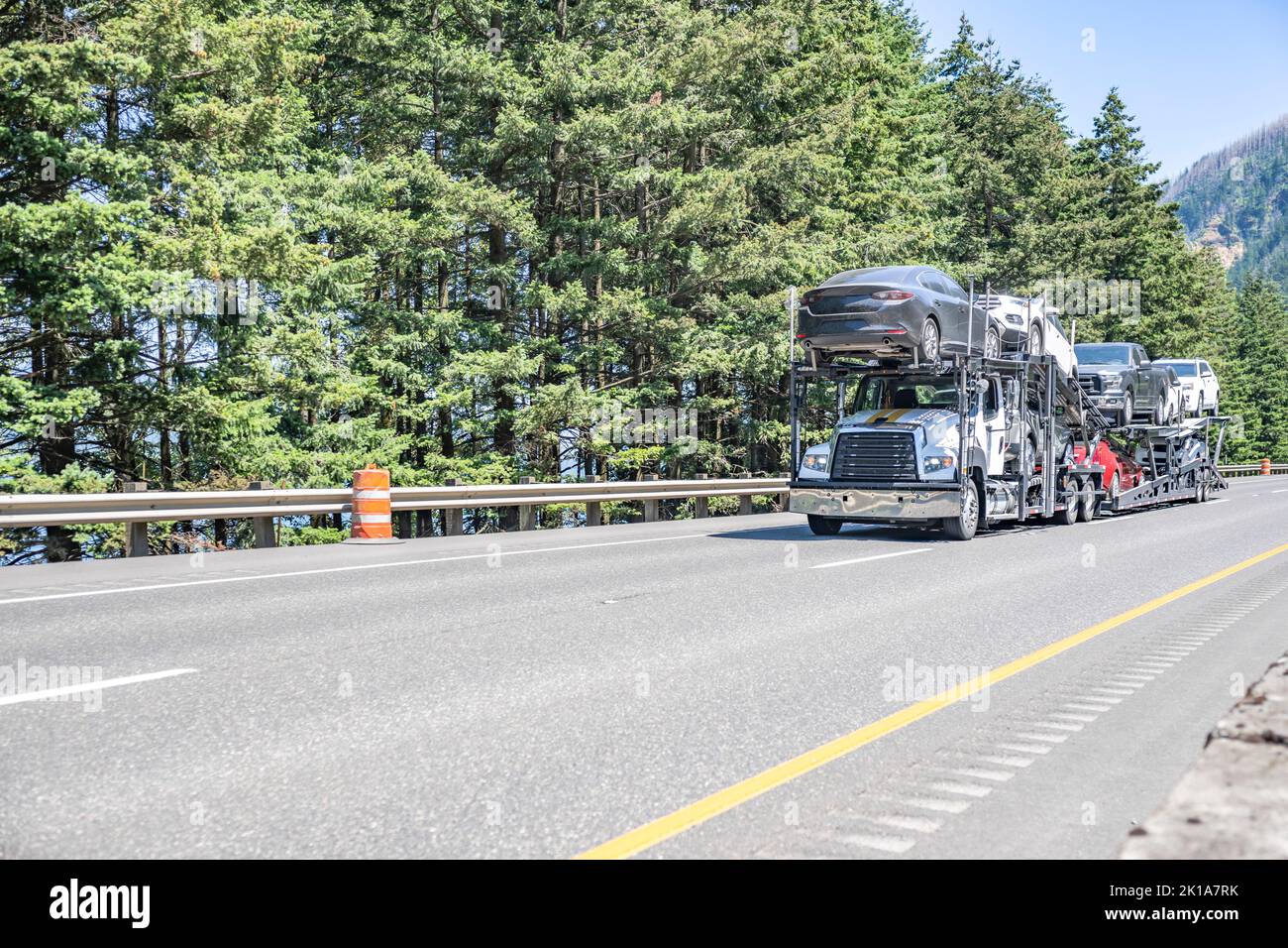 Industrial big rig white day cab car hauler semi truck tractor ...