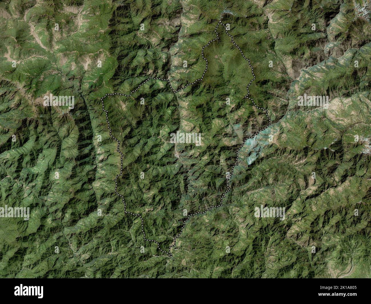 Monggar, district of Bhutan. High resolution satellite map Stock Photo ...