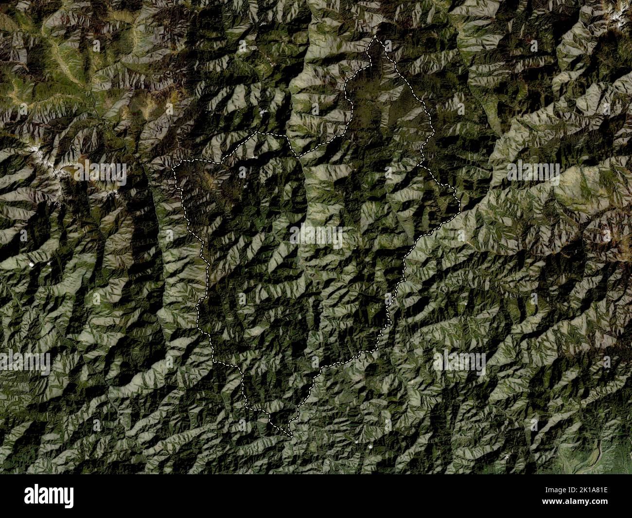 Monggar, district of Bhutan. Low resolution satellite map Stock Photo ...