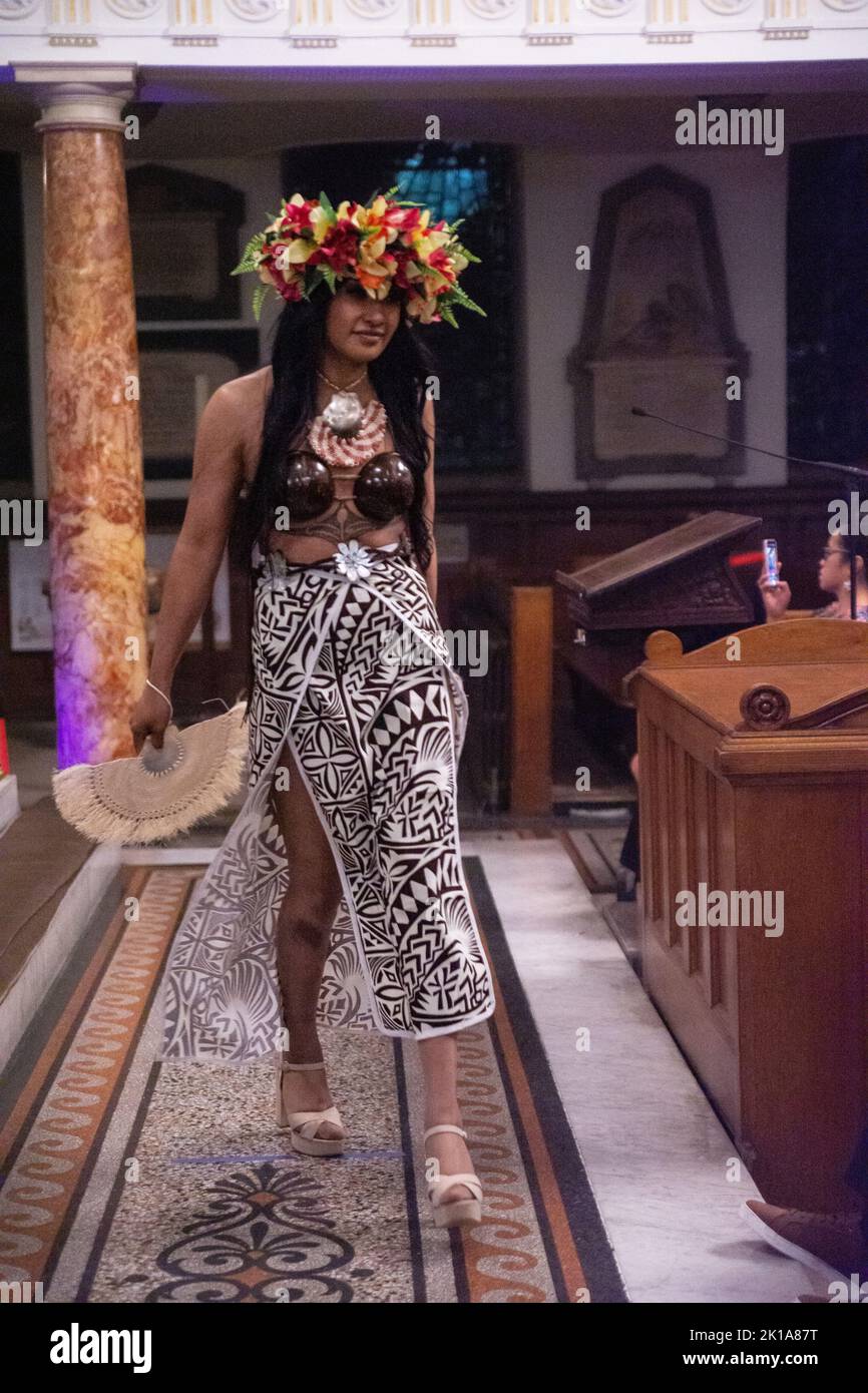 16th September 2022. Cook Islands fashion designs on view at Wesley ...