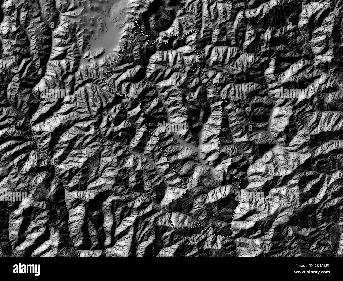 Paro, district of Bhutan. Bilevel elevation map with lakes and rivers ...