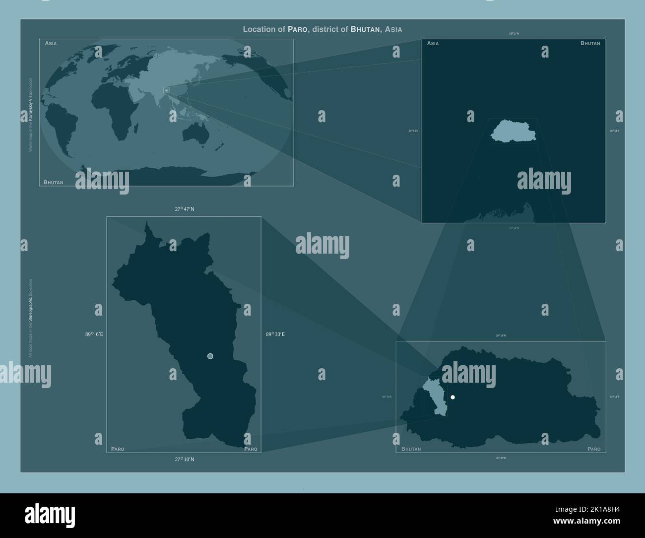 Paro, district of Bhutan. Diagram showing the location of the region on ...