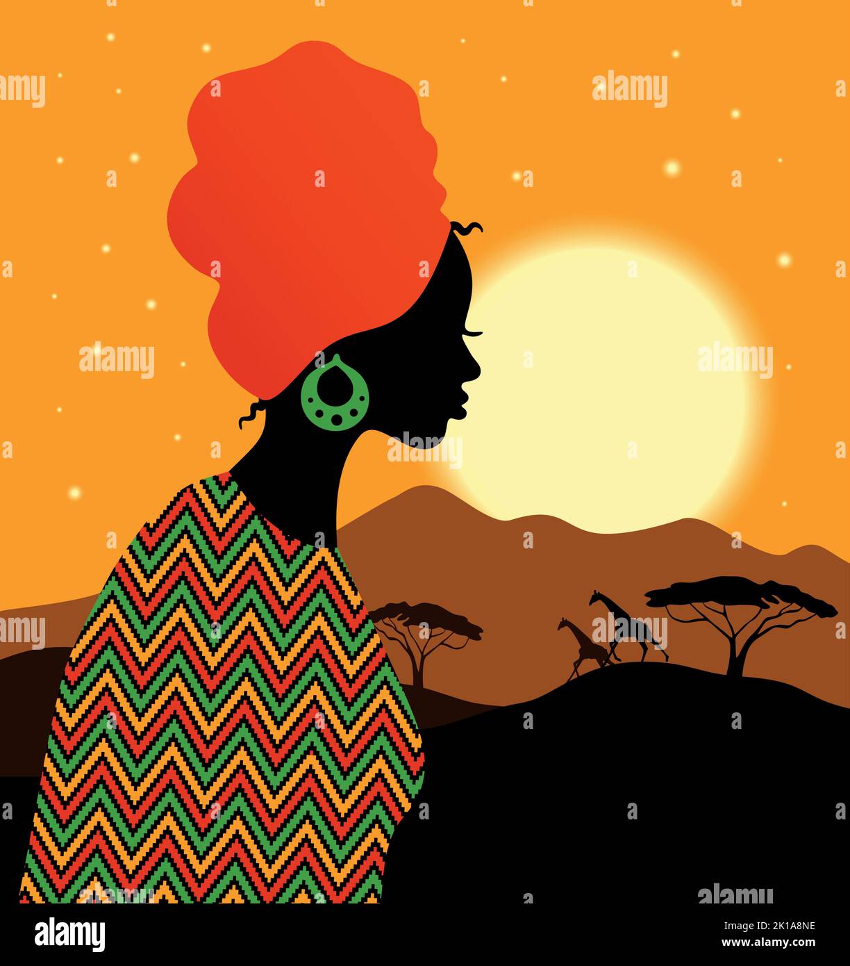 Black african girl in evening Stock Vector Images - Alamy