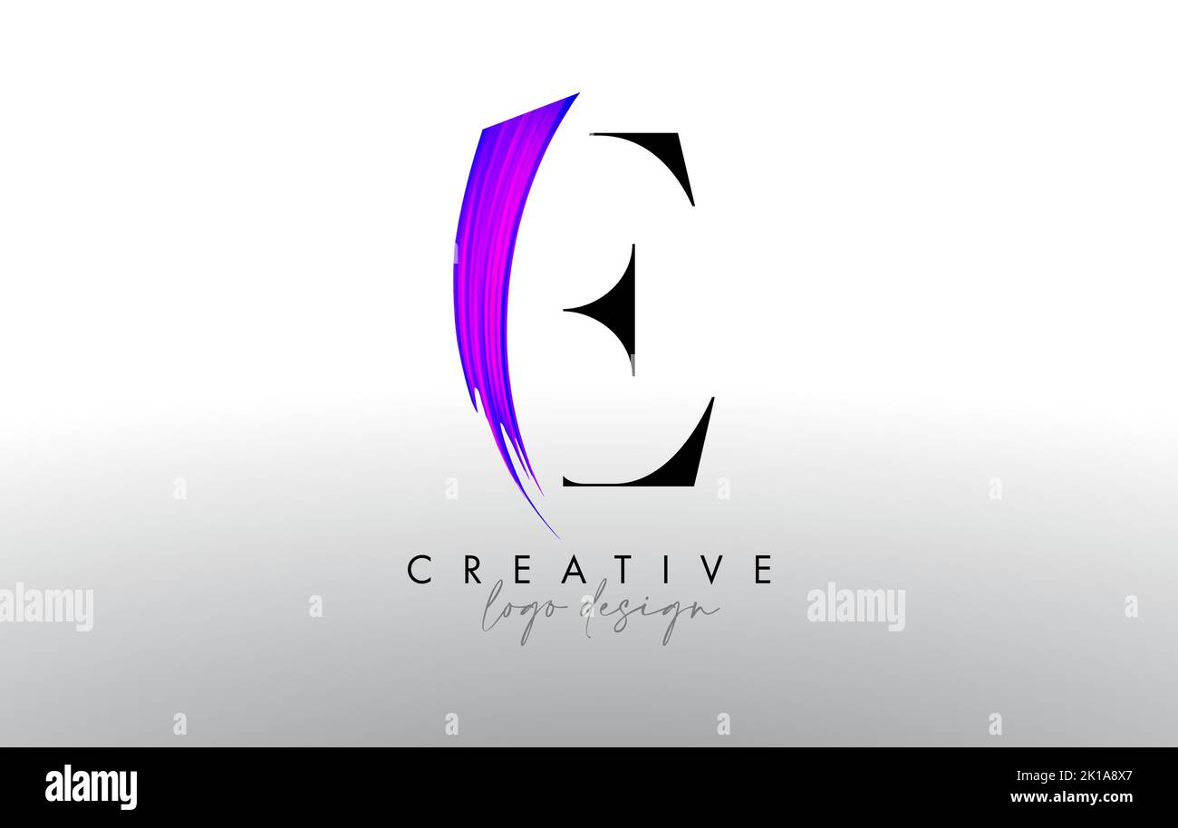 Brush Letter E Logo Design with Creative Artistic Paint Brush Stroke ...