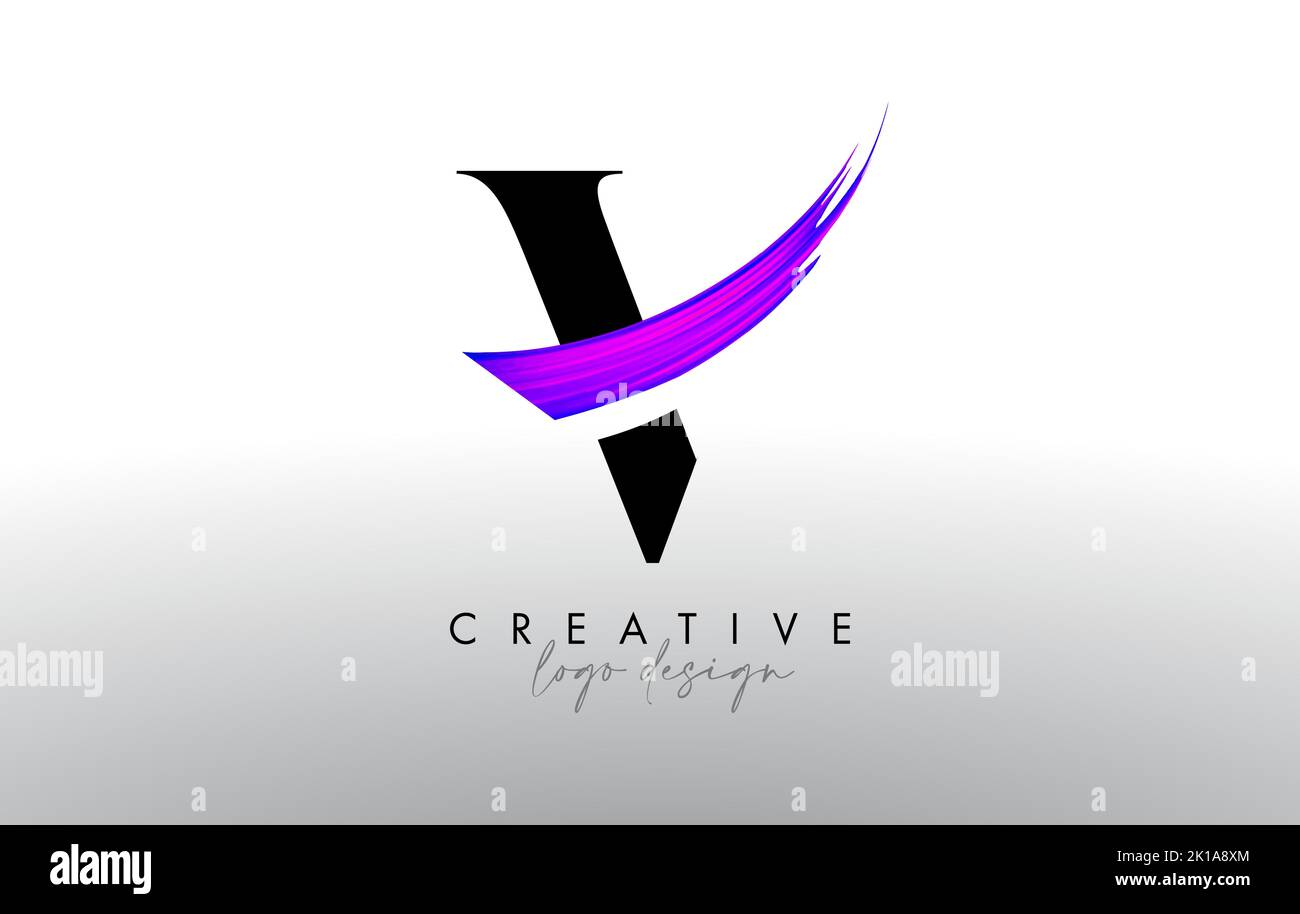 Brush Letter V Logo Design with Creative Artistic Paint Brush Stroke ...