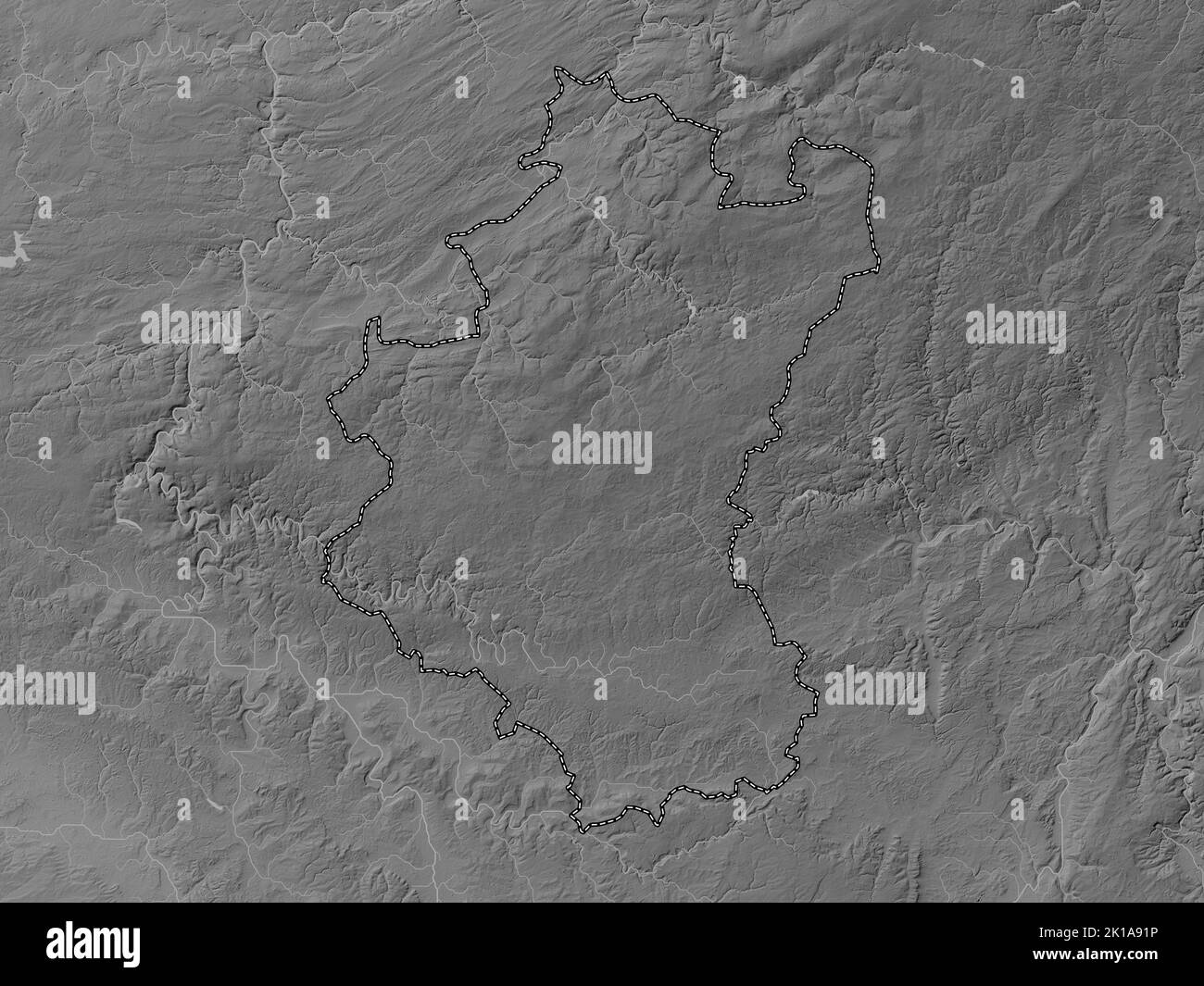 Luxembourg, province of Belgium. Grayscale elevation map with lakes and ...