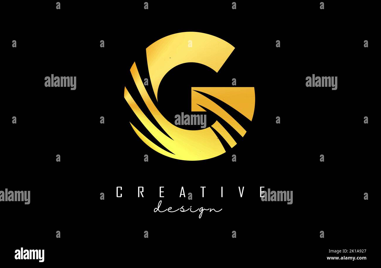 Golden letter G logo with leading lines and negative space design ...