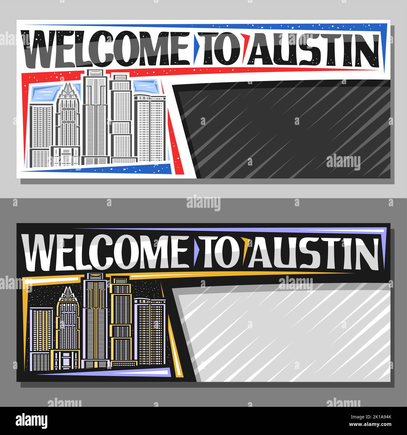 Vector layouts for Austin with copy space, decorative voucher with line ...