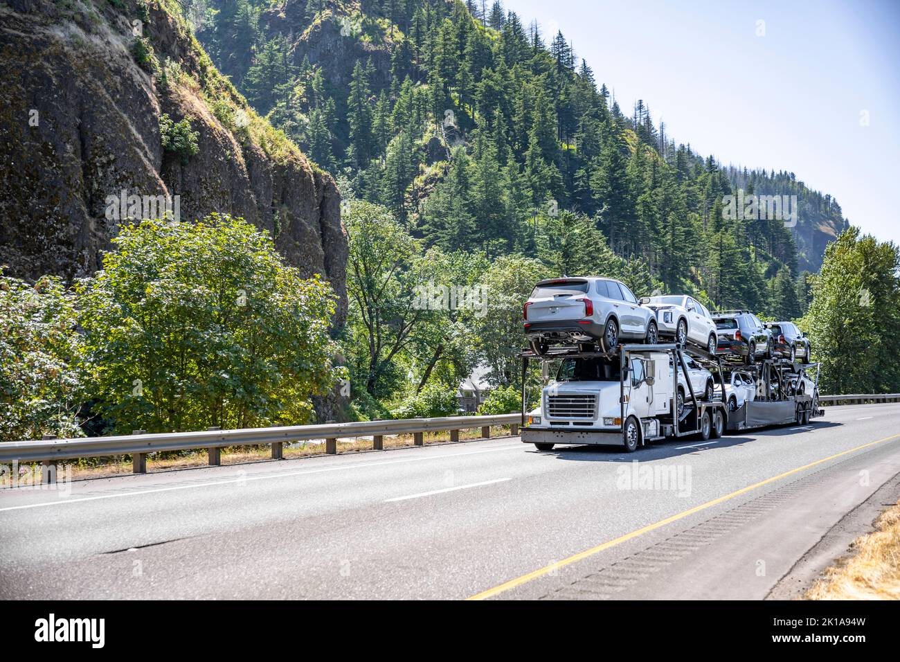Industrial big rig white day cab car hauler semi truck tractor ...