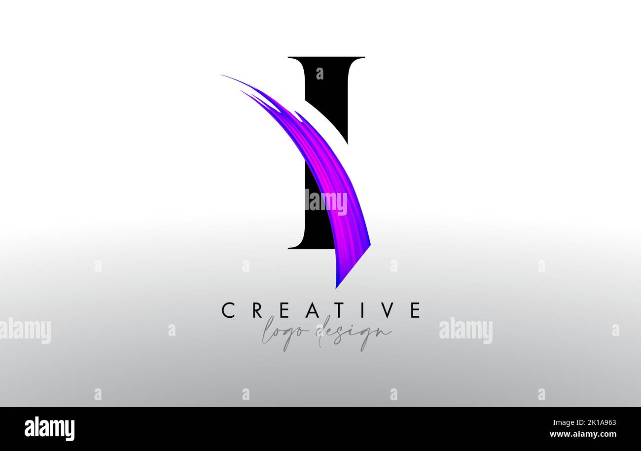 Brush Letter I Logo Design with Creative Artistic Paint Brush Stroke ...