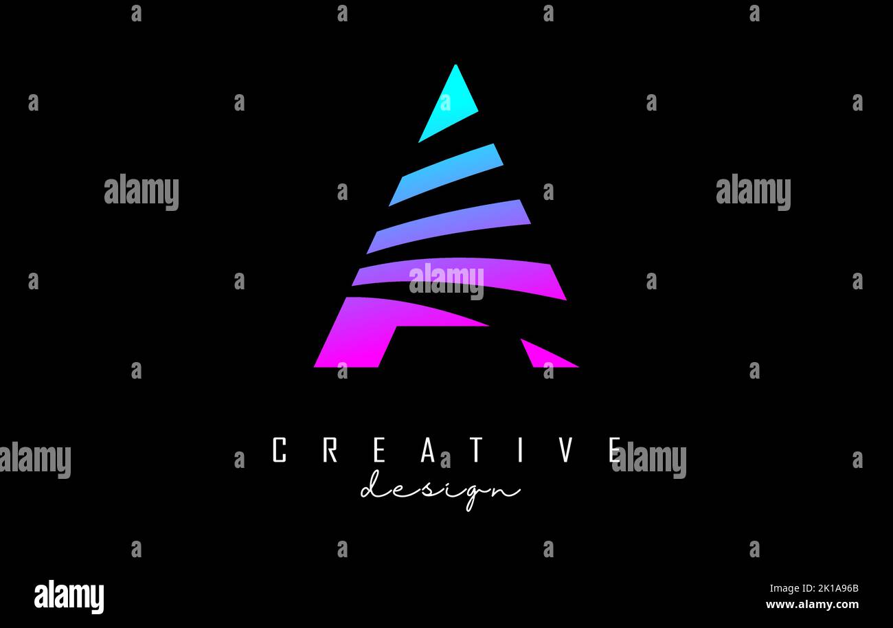 Colorful letterA logo with leading lines design. Letter with geometric ...