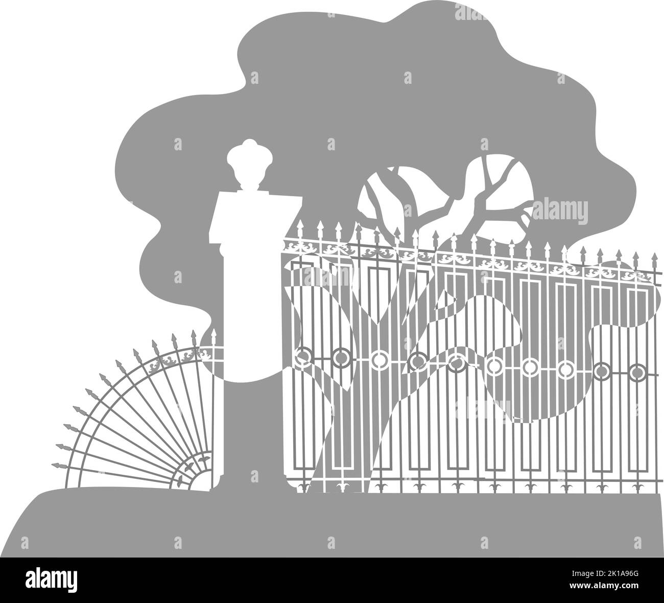 Park metal grating gates with tree. Vector illustration Stock Vector ...