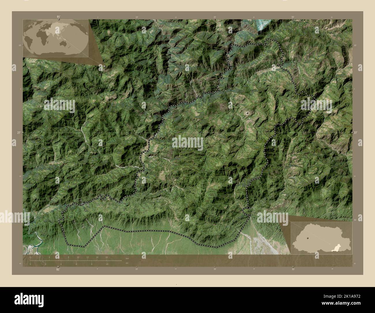Pemagatshel, district of Bhutan. High resolution satellite map ...