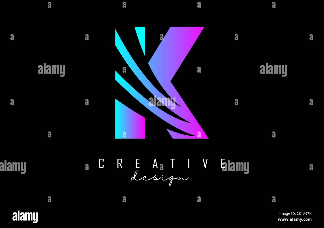 Colorful letter K logo with leading lines and negative space design ...