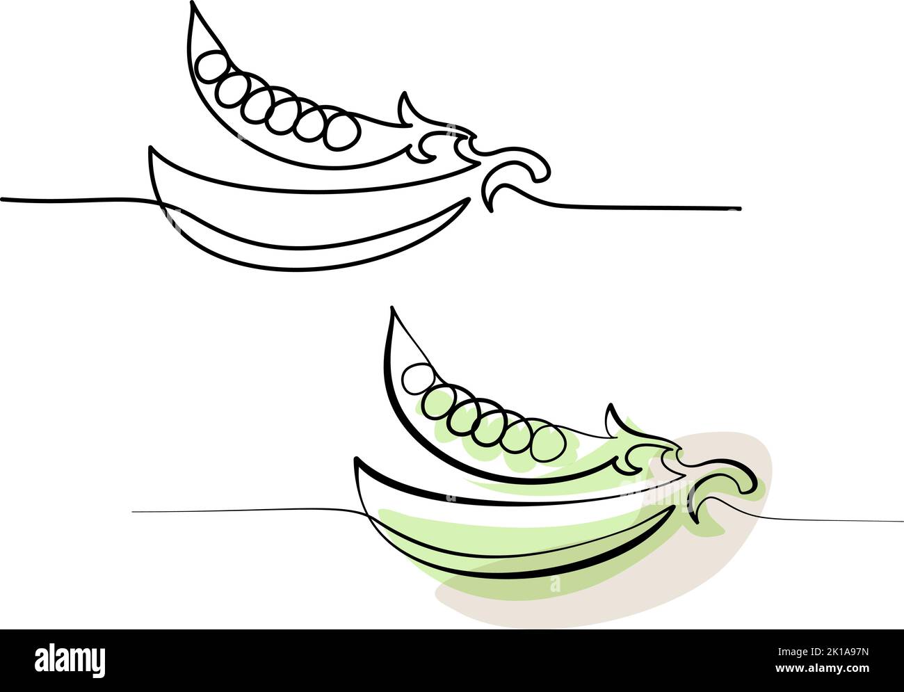 Green peas. Continuous one line drawing. Vector illustration. Black ...
