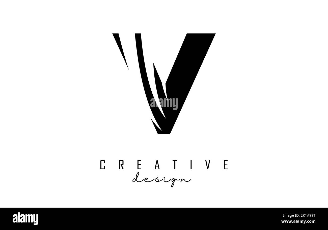 Black letter V logo with leading lines and negative space design ...