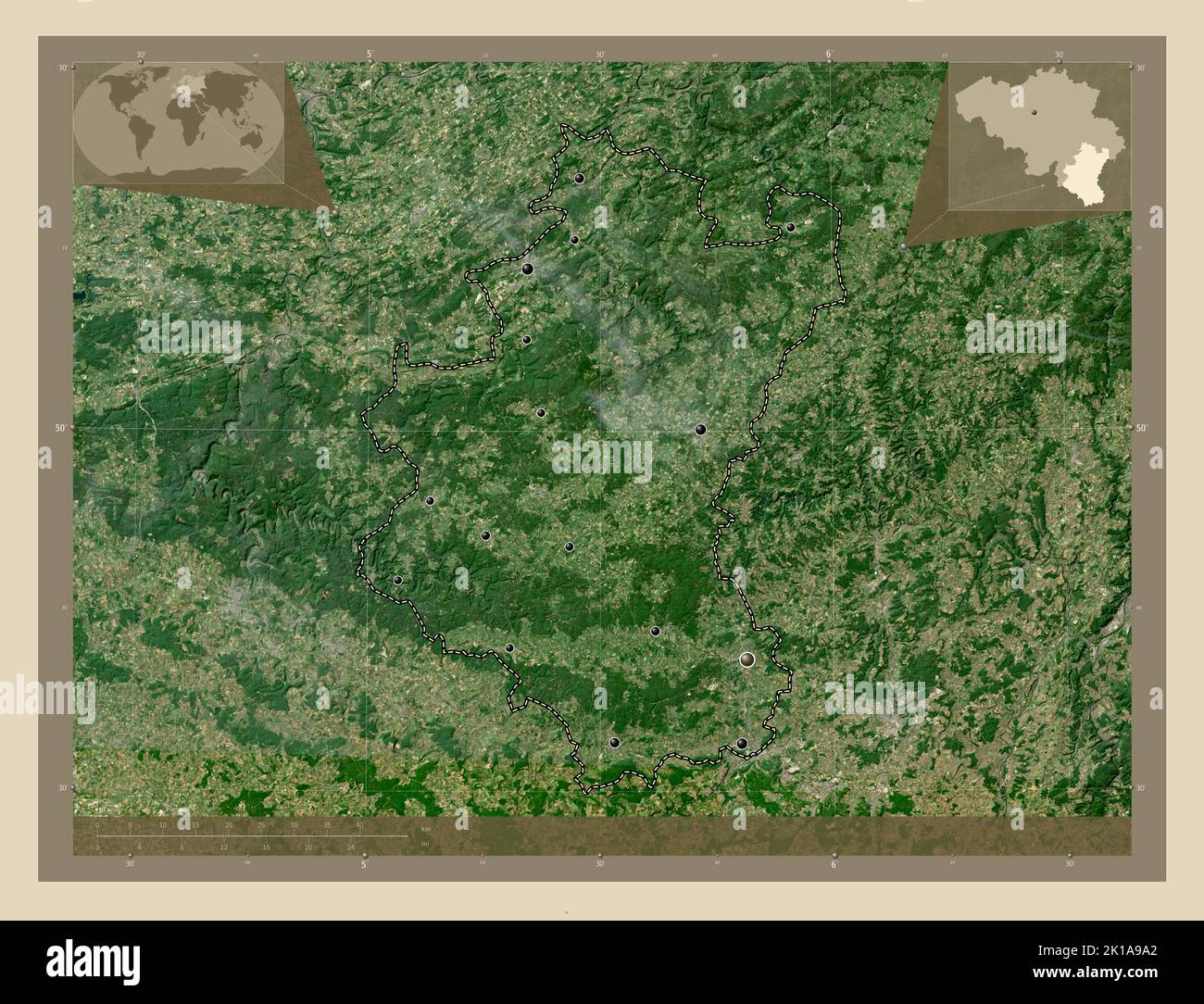 Luxembourg, province of Belgium. High resolution satellite map ...