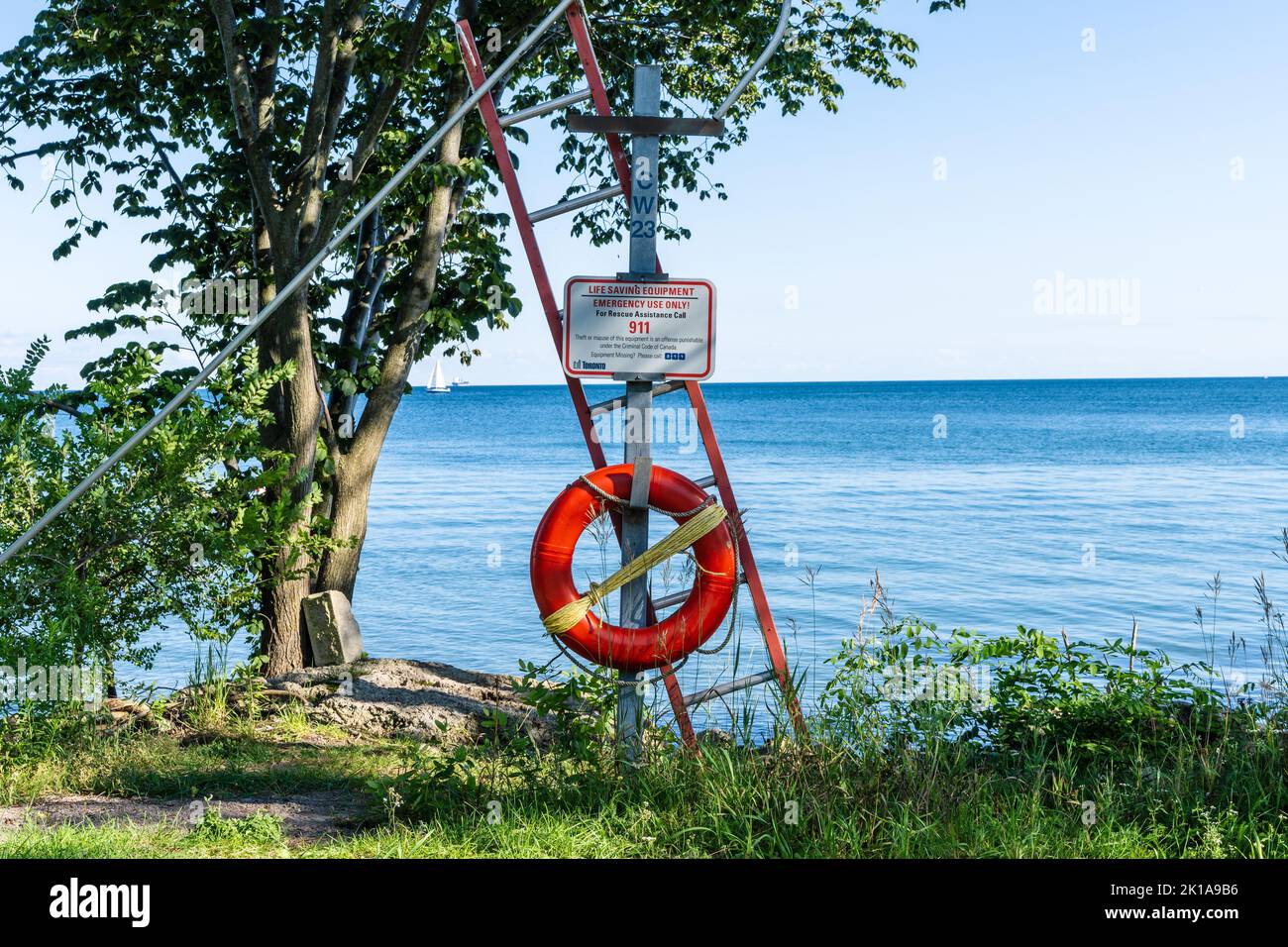 A lifebuoy on Toronto Islands Park Gibraltar Point Beach Stock Photo ...