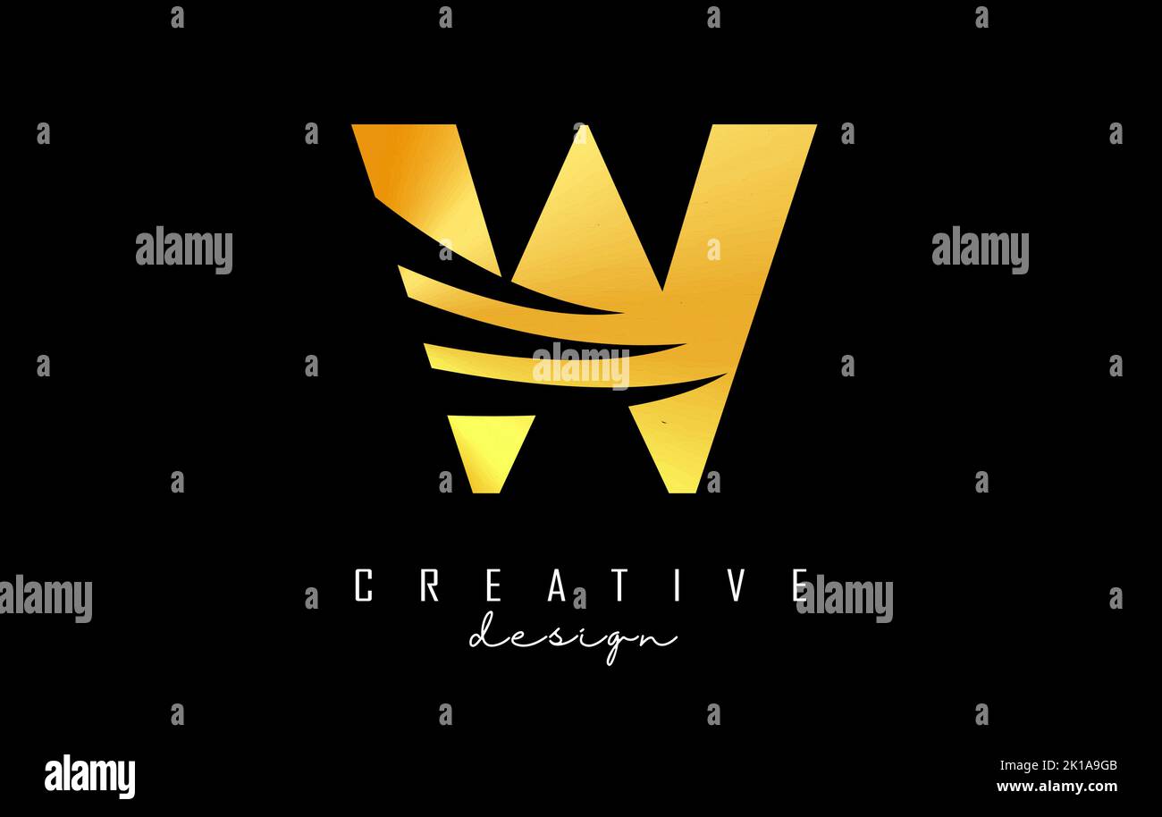 Golden letter W logo with leading lines and negative space design ...