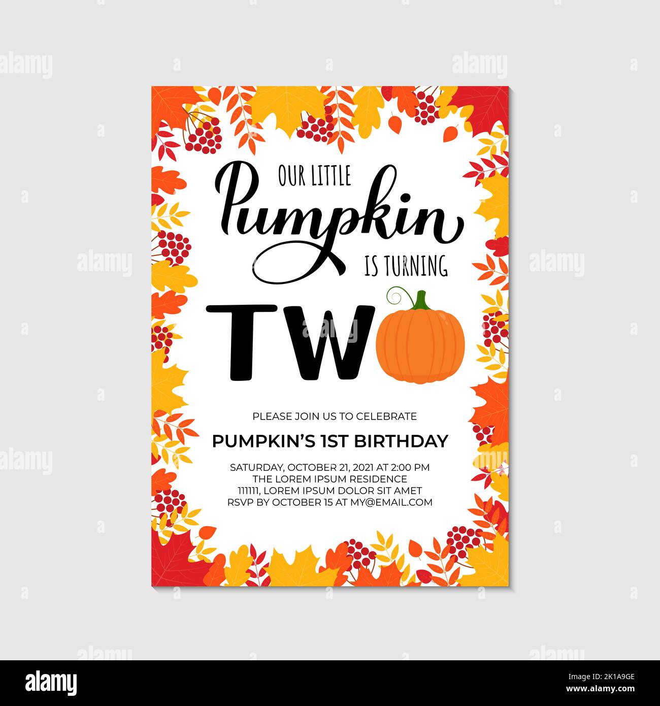 Our Little Pumpkin is turning two. Baby second birthday invitation card ...