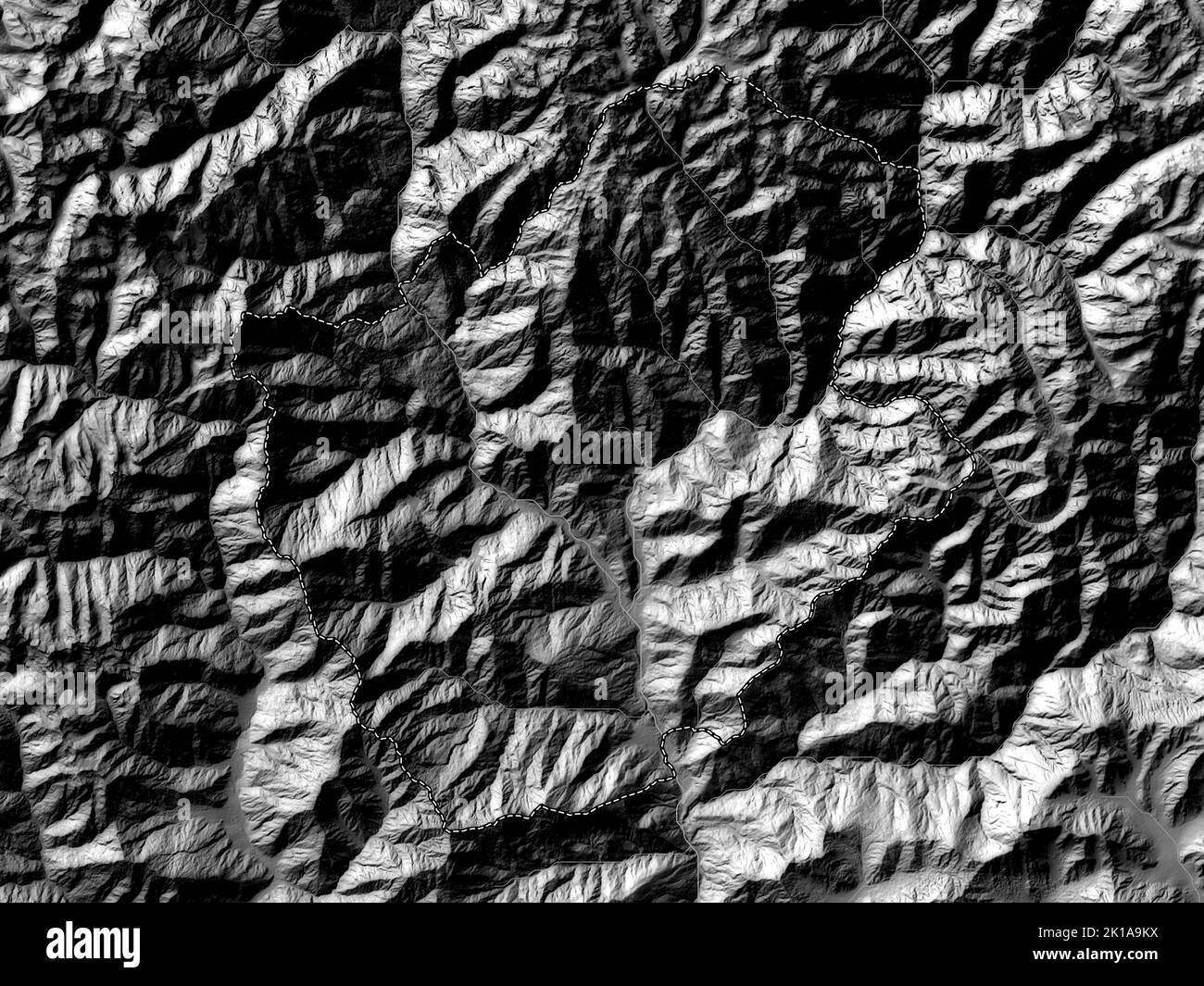 Punakha, district of Bhutan. Bilevel elevation map with lakes and ...