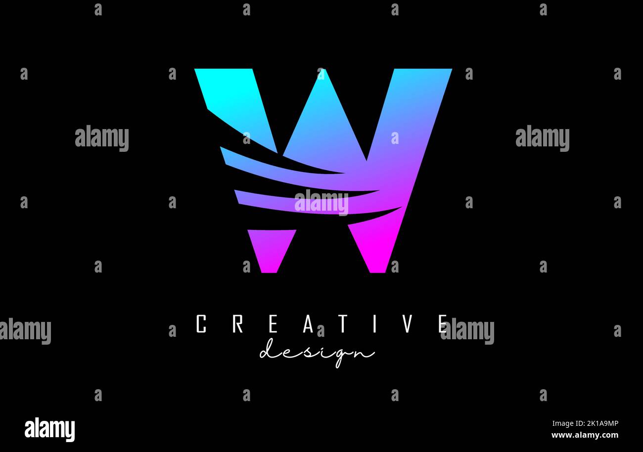 Colorful letter W logo with leading lines and negative space design ...
