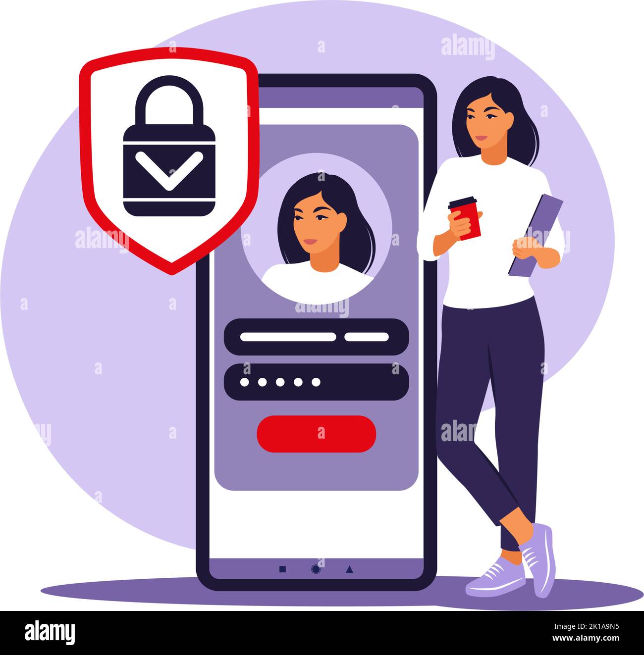Sign up concept. Young woman signing up or login to online account on ...