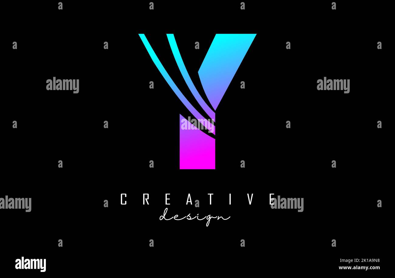Colorful letter Y logo with leading lines and negative space design ...