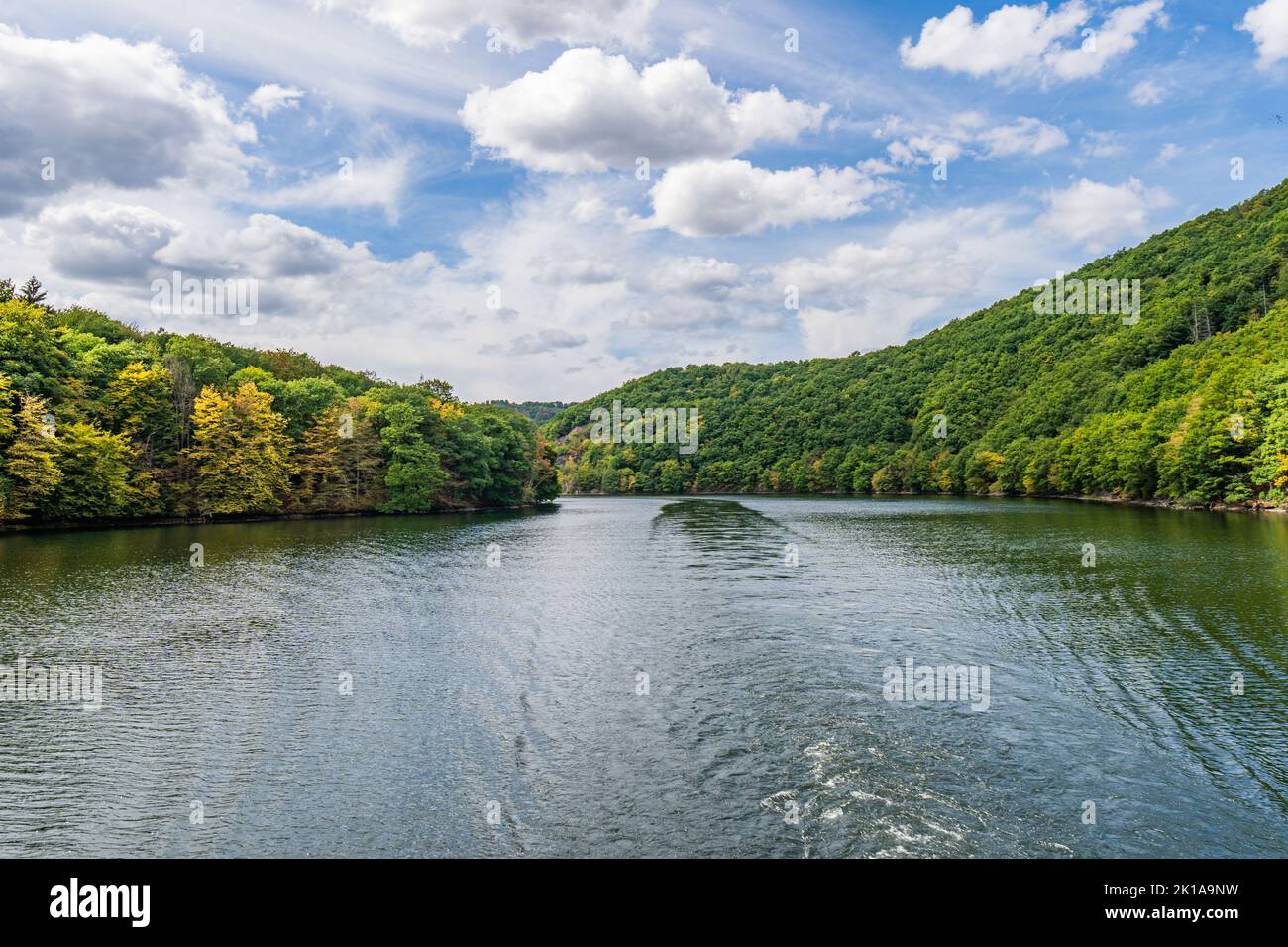 Lake Rursee, In the middle of the Eifel National Park, surrounded by ...