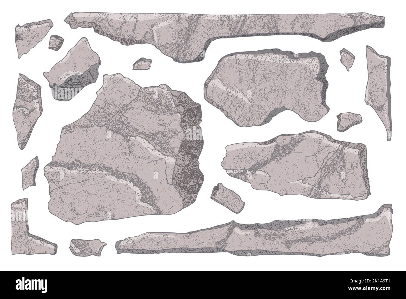 Stone set. Cartoon art broken rock blocks. Realistic texture debris ...