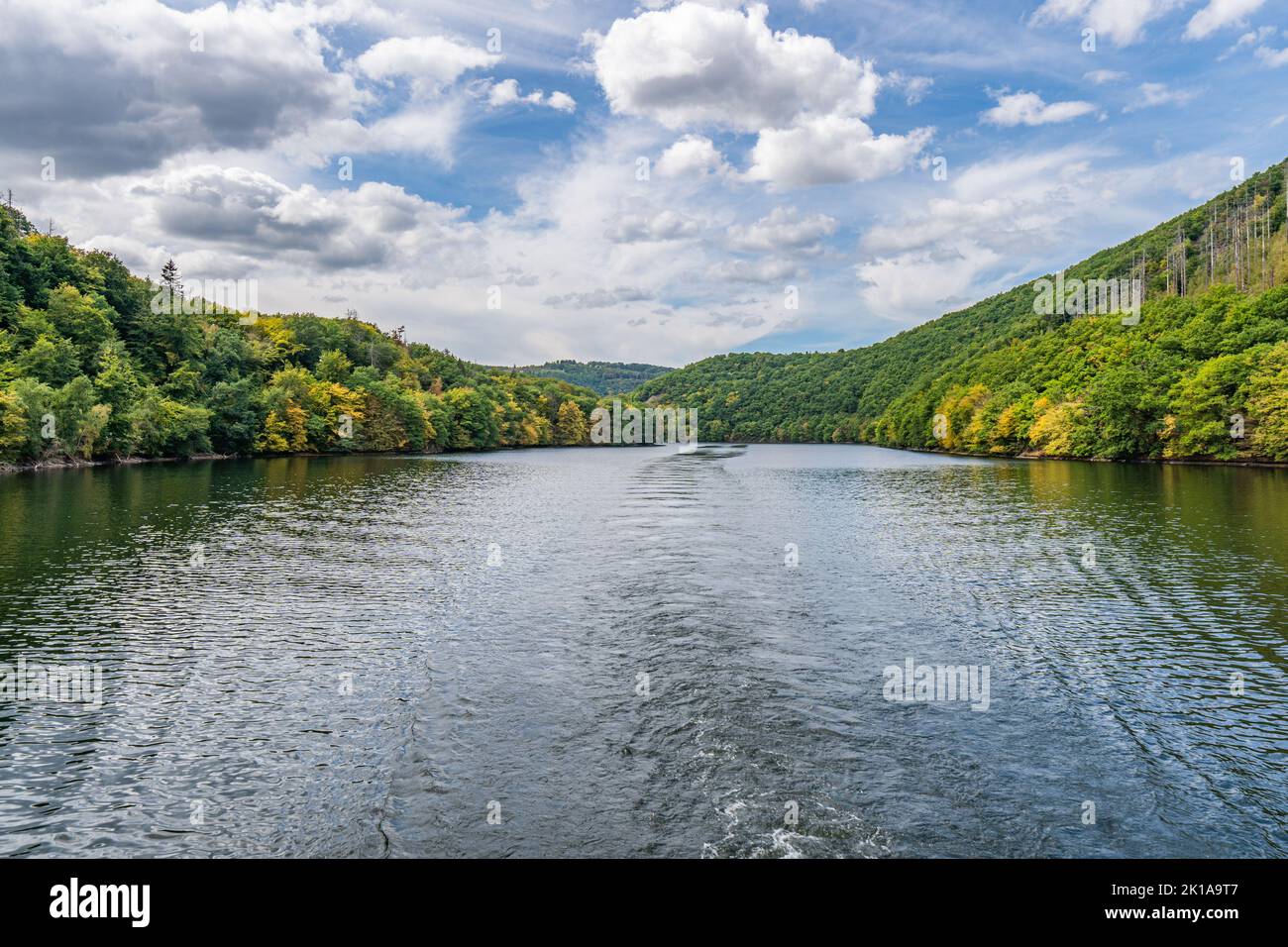 Lake Rursee, In the middle of the Eifel National Park, surrounded by ...